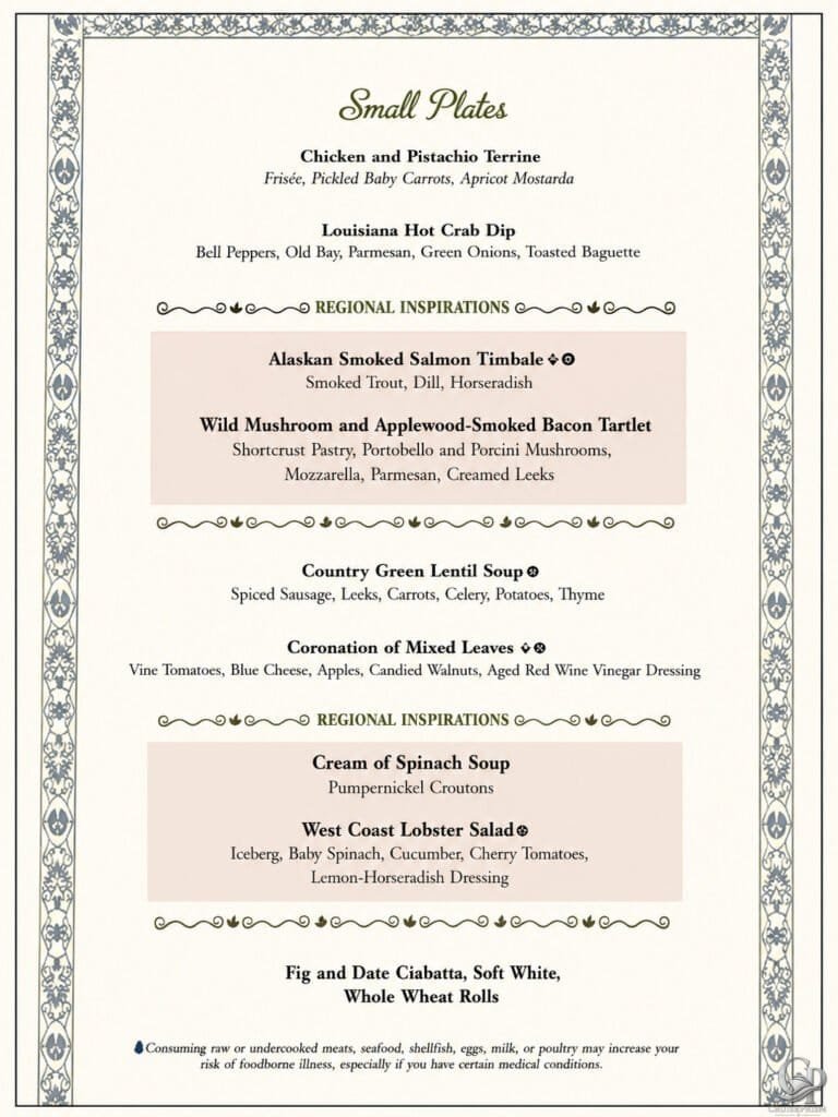 Disney Cruise Line Menus: Tiana’s Place, Palo & More
