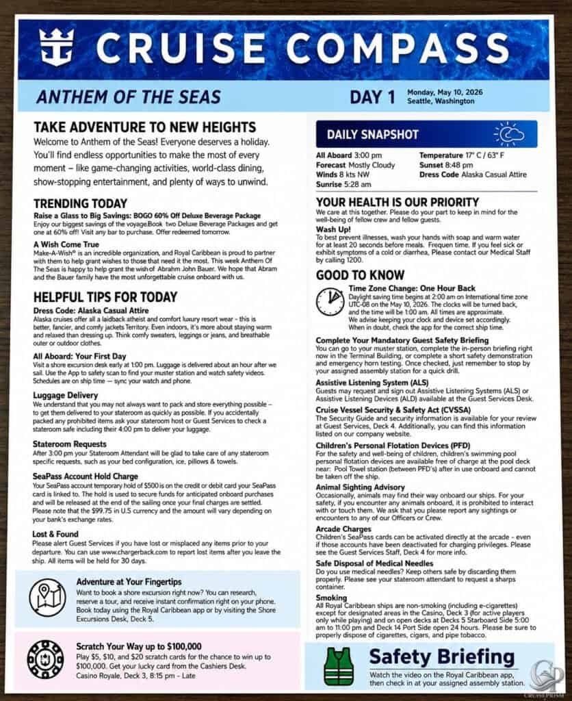 Anthem of the Seas Cruise Compass – Alaska Sailing 2026